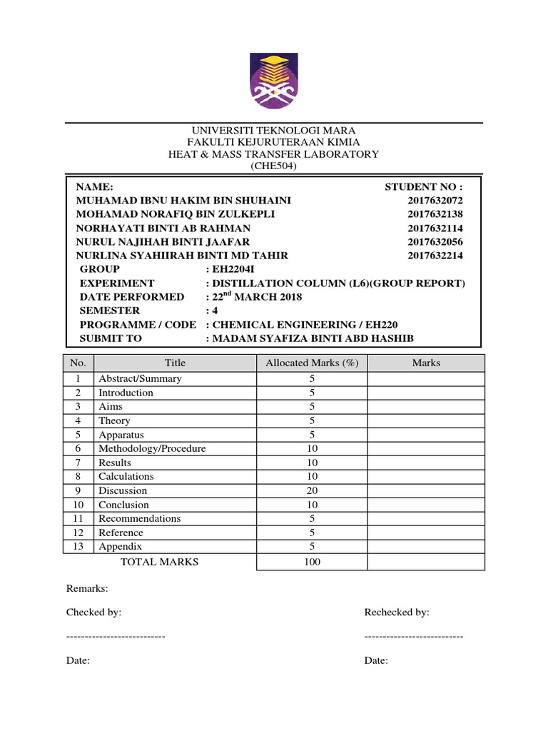 Distillation Column Lab Report | PDF | Distillation | Chemical Process ...