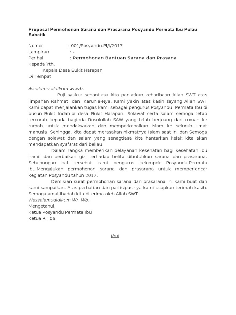 Proposal Permohonan Sarana Dan Prasarana Posyandu Permata Ibu Pulau ...