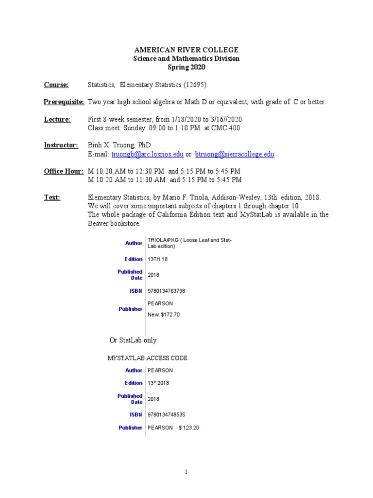 Elementary Statistics Course Overview | PDF | Variance | Statistics