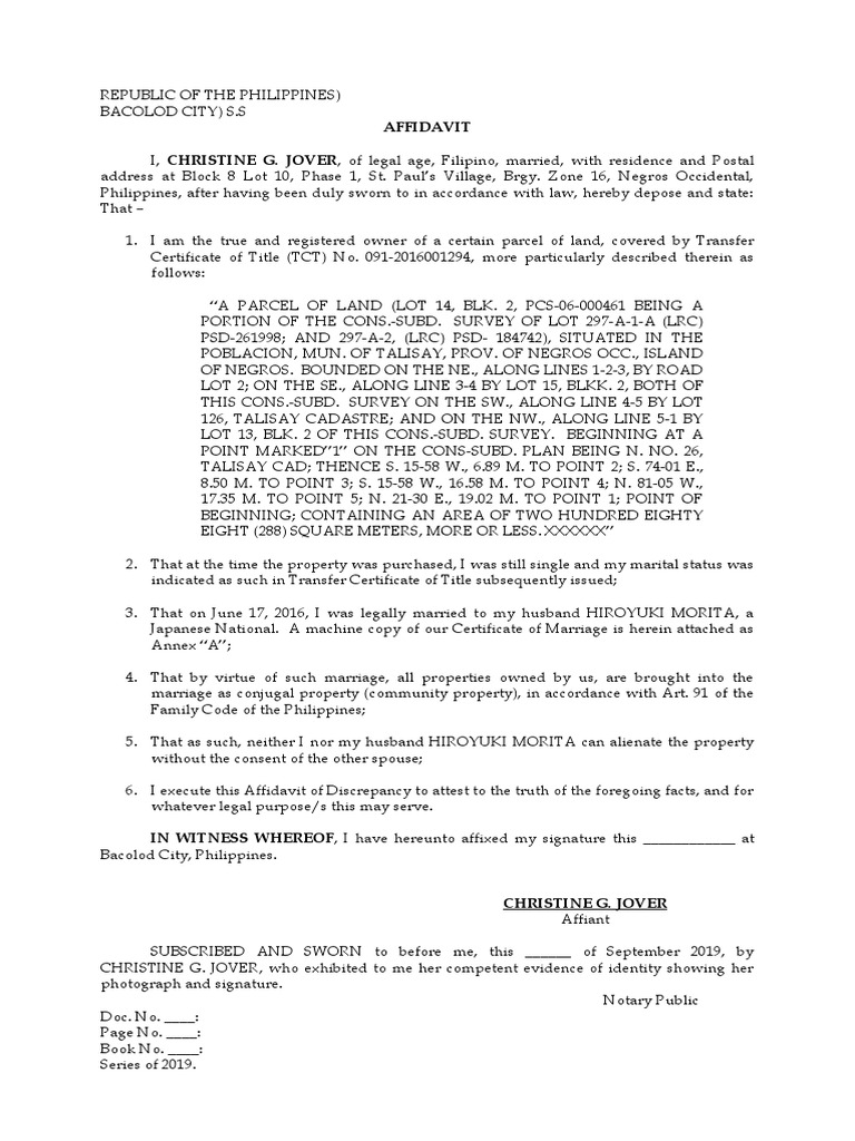 Affidavit ROD | PDF | Affidavit | Marriage