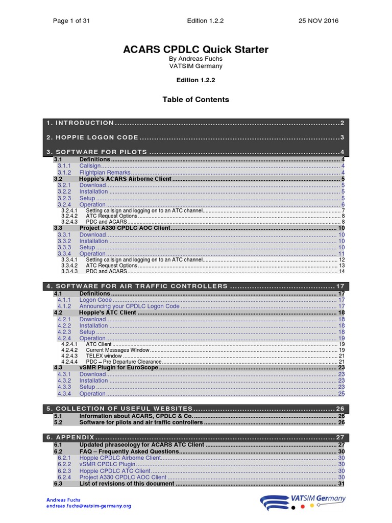 CPDLC Quickstart Edition 1.2.2 | PDF | Air Traffic Control | Airport
