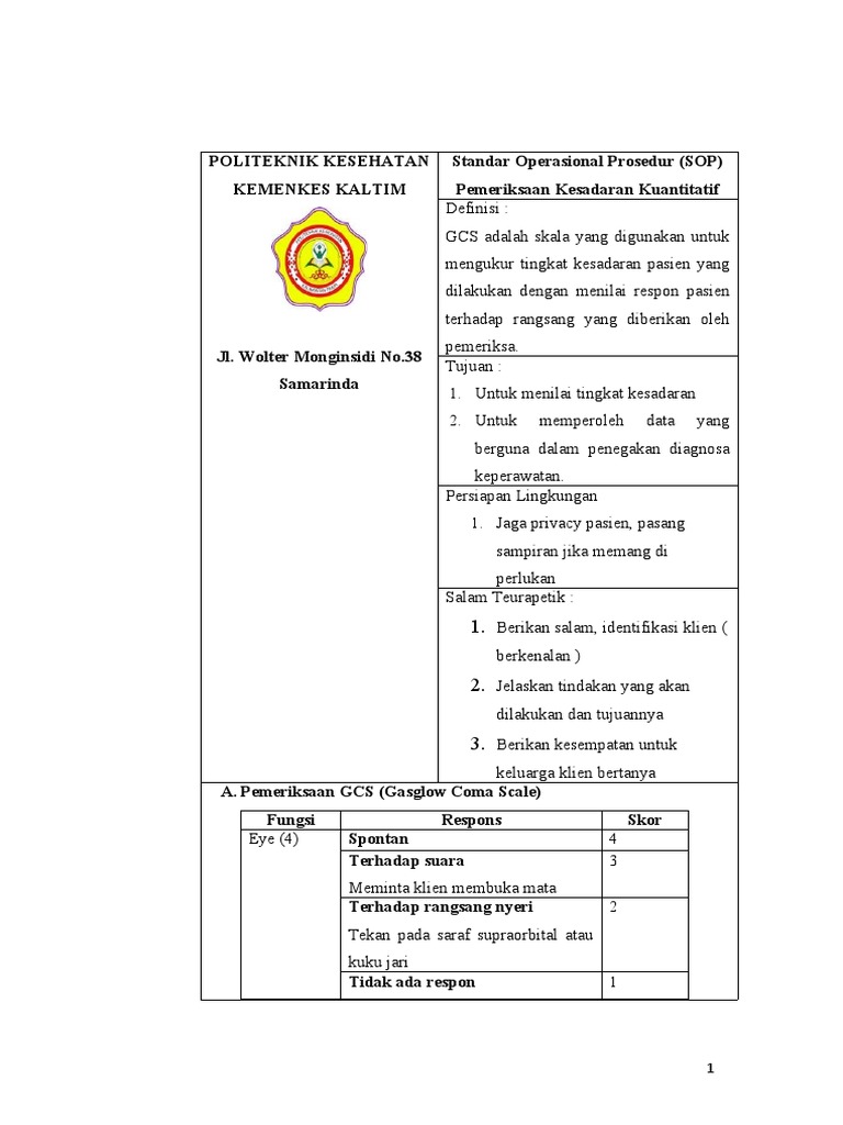 Sop Pemeriksaan GCS | PDF