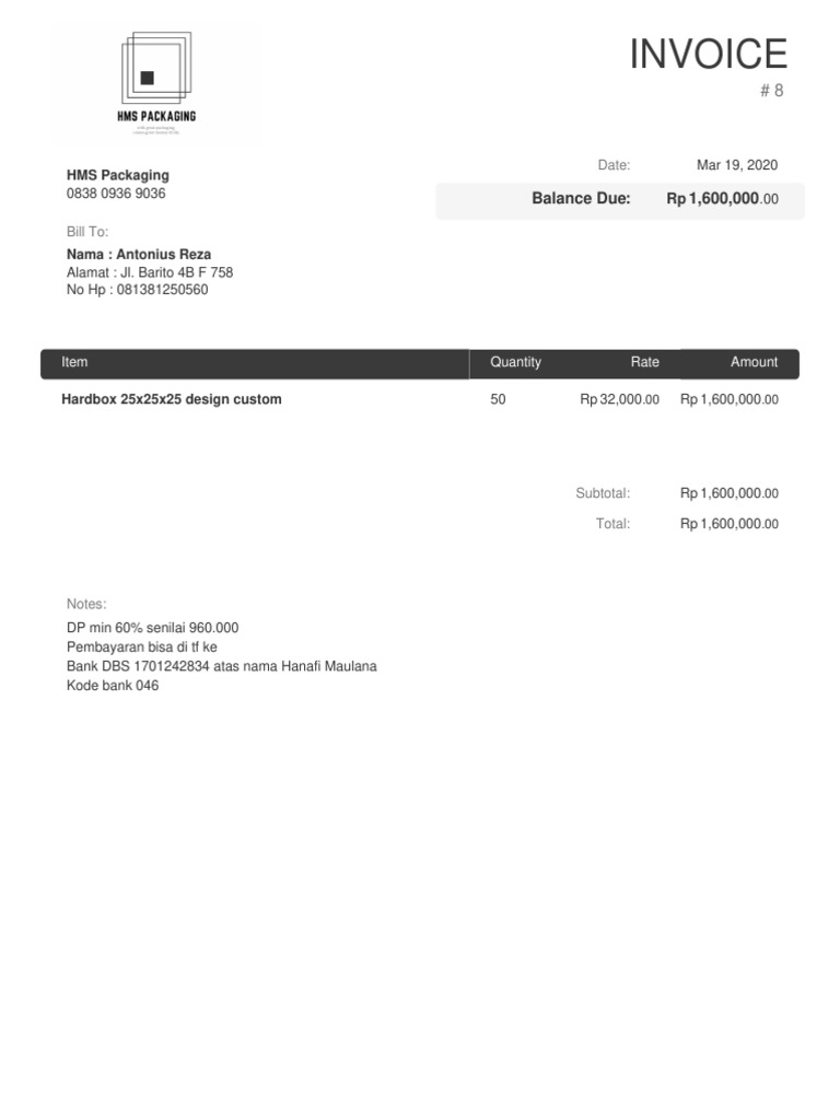 Invoice # 8 (1) Contoh Pembuatan Invoice Olshop Yang Simple | PDF