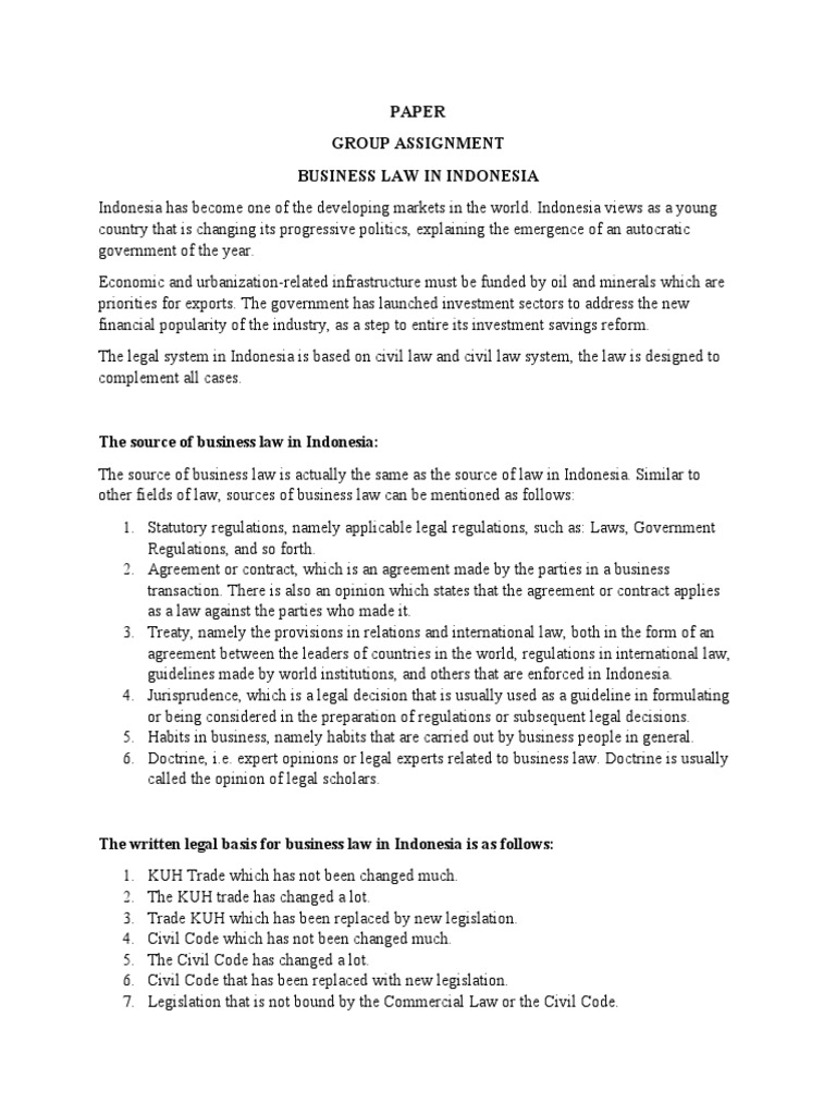 Business Law Framework in Indonesia | PDF | International Law | Indonesia