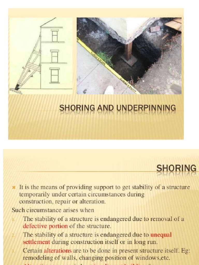Shoring and Underpinning | PDF | Scaffolding | Building Engineering