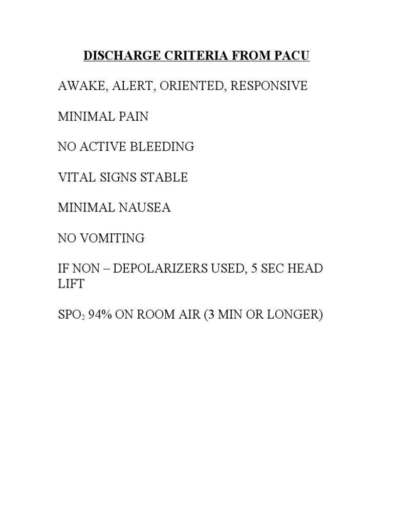PACU Discharge Guidelines | PDF