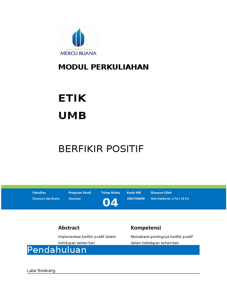 Modul 4 Pikiran Positif | PDF | Pengembangan Diri