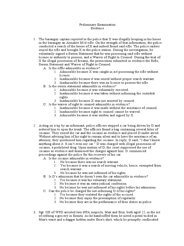 Preliminary Examination Evidence | PDF | Arrest | Witness