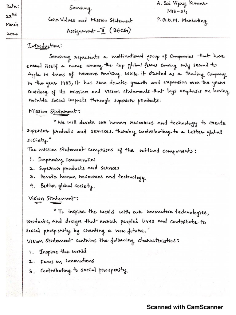 Core Values of Samsung Company - Technology Sector - Group 4 - M13-04 ...