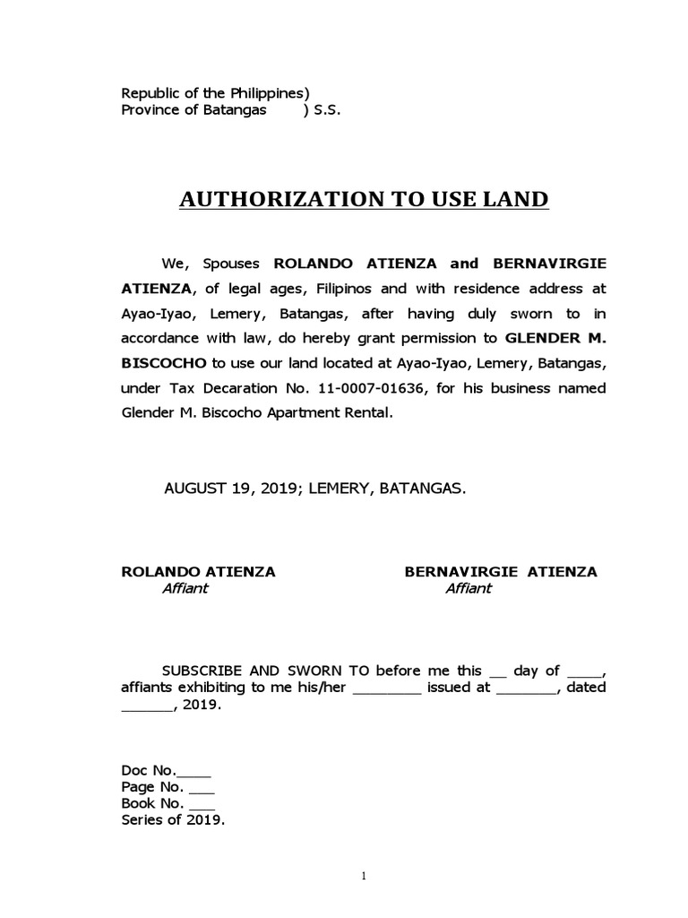 Authorization for Land Use in Batangas | PDF | Law