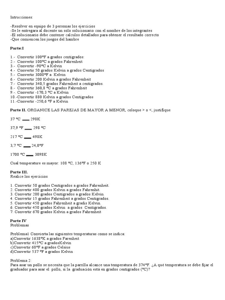 Ejercicios Conversión de Temperaturas | PDF | Celsius | Fahrenheit