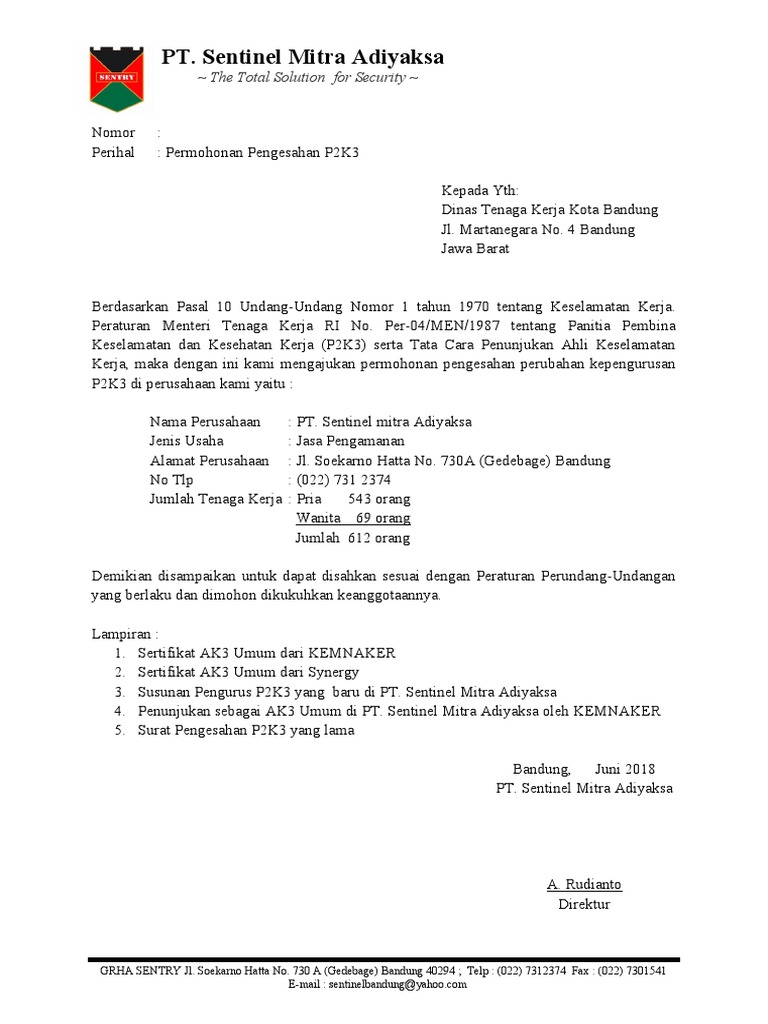 Permohonan p2k3 Ke Disnaker | PDF