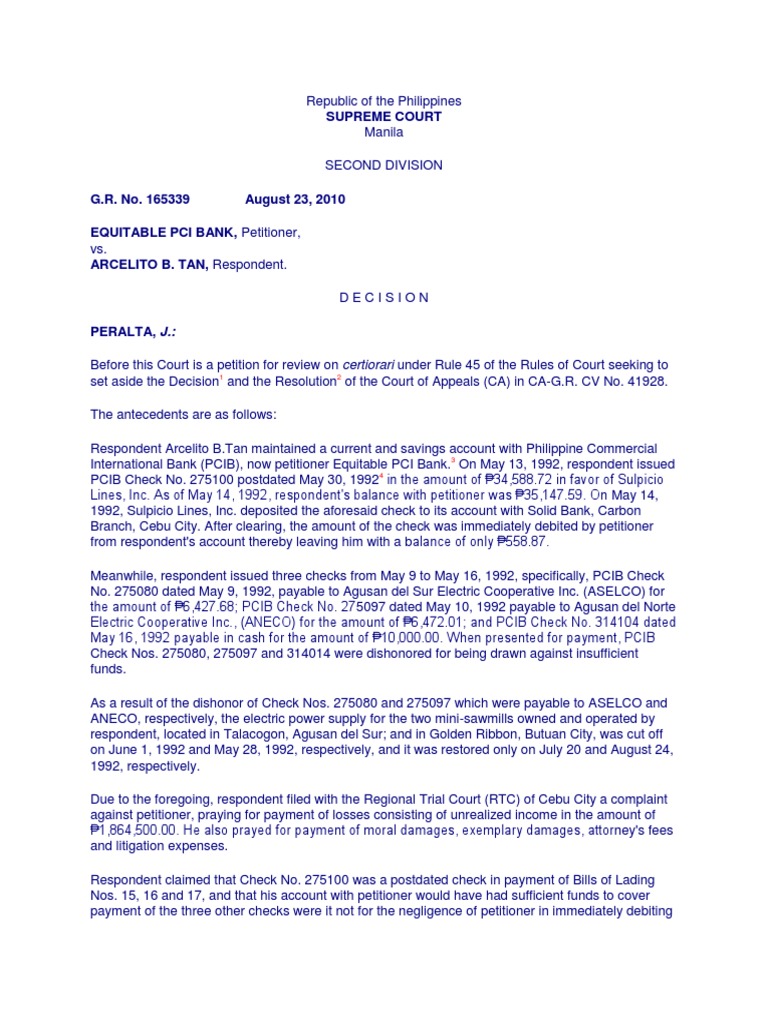 EQUITABLE PCI BANK Vs TAN | Download Free PDF | Damages | Cheque