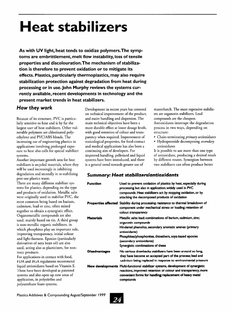 Heat Stabilizers | PDF | Polyvinyl Chloride | Plastic