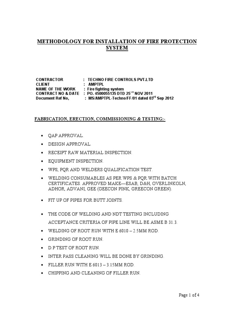 Methodology For Installation of Fire Pro PDF | PDF | Pipe (Fluid ...