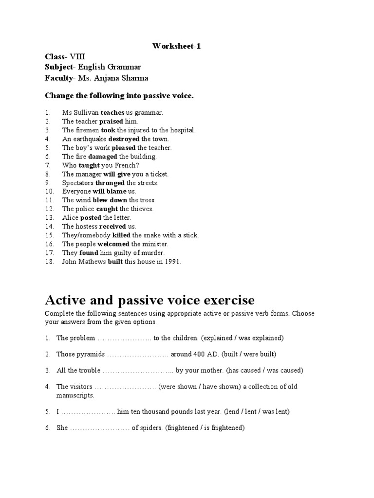 Class 8 Grammar Active Passive | PDF | Language Arts & Discipline | Art
