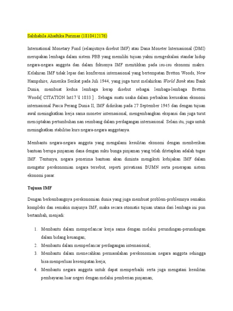 IMF (Sejarah, Tujuan, Dan Fungsi) | PDF
