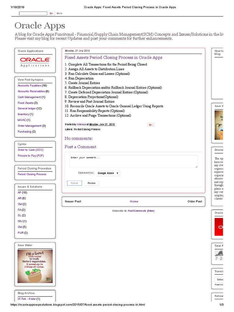 Fixed Assets Period Closing Process in Oracle Apps | PDF | Depreciation | Service Industries