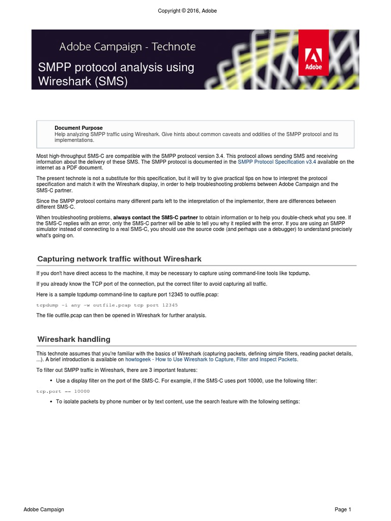 AdobeCampaign SMPP Protocol Analysis Using Wireshark PDF | PDF | Computers | Technology ...