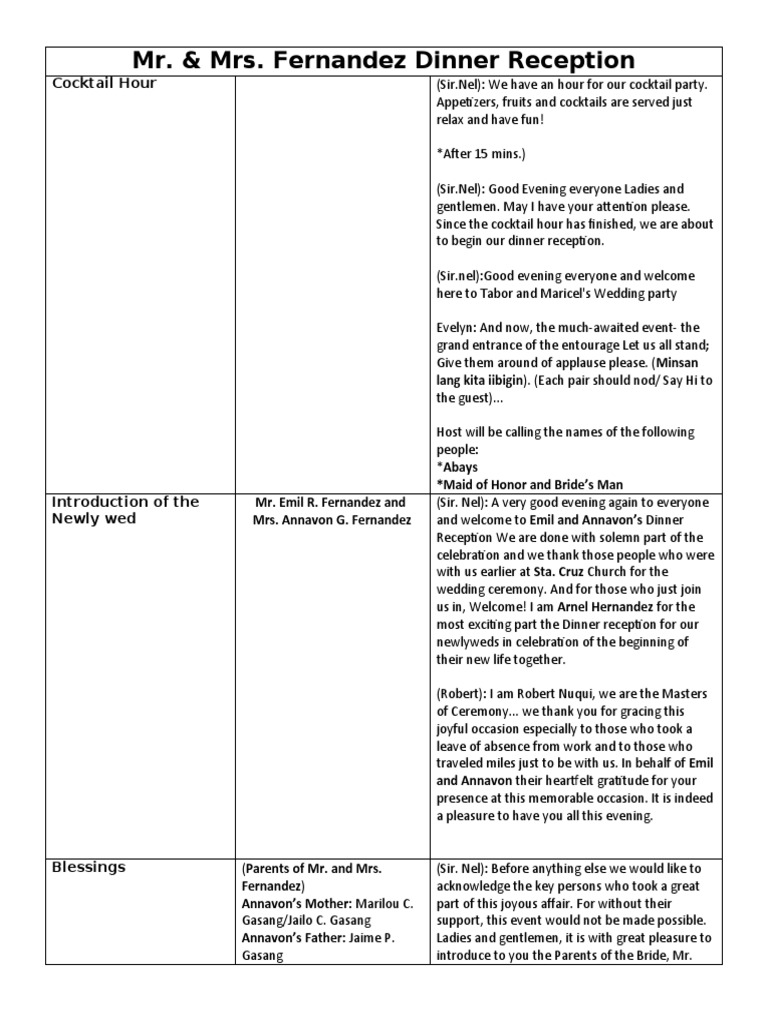Host Script | PDF | Wedding | Social Conventions
