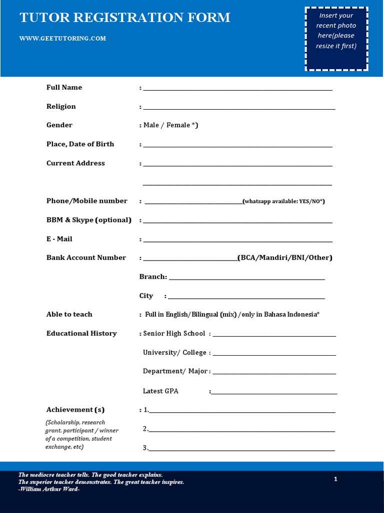 Tutor Registration Form - Your Name | PDF | Tutor | Teachers