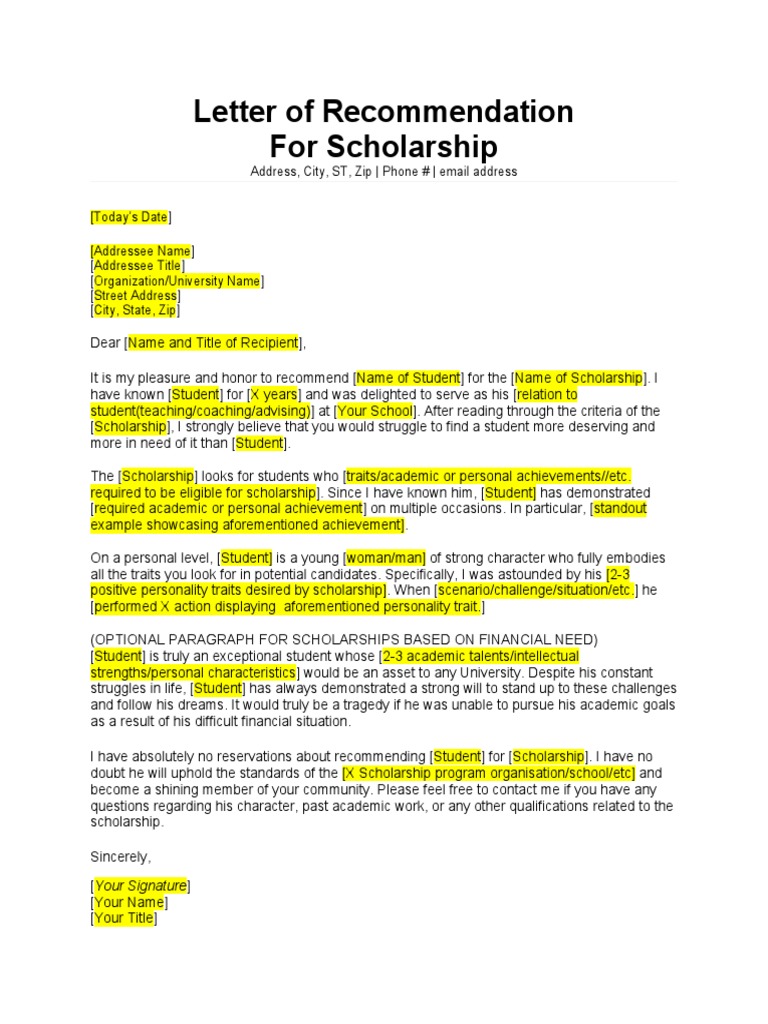 Contoh Letter-of-Recommendation-For-Scholarship-Template | PDF | Social ...