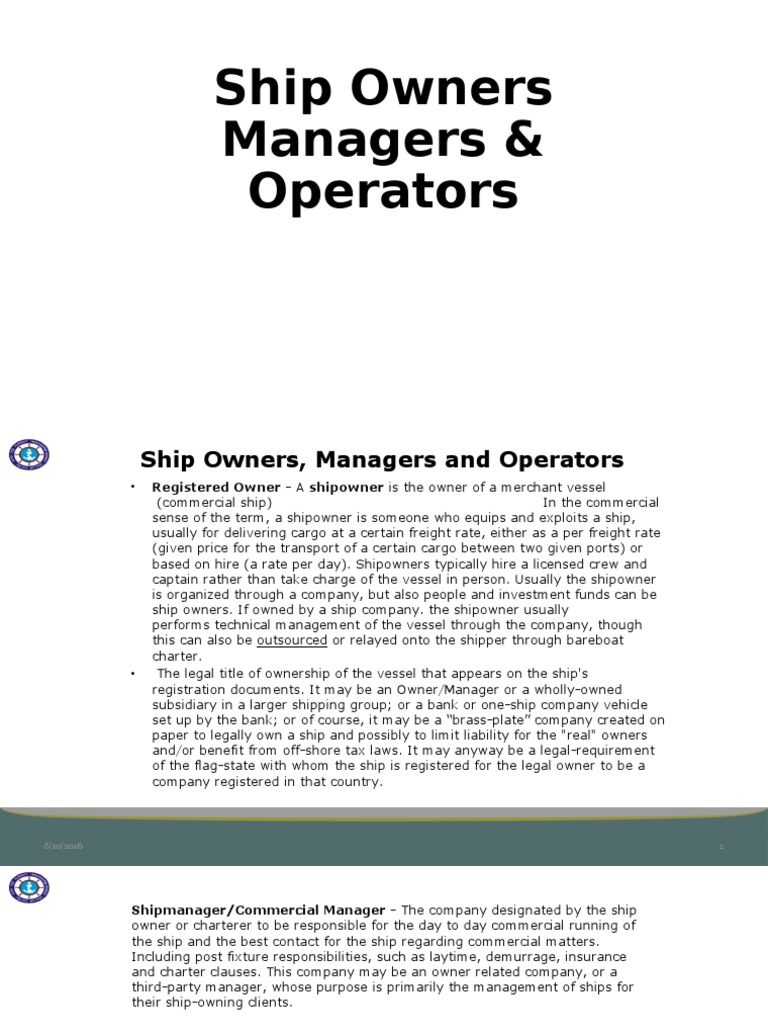 Ship Owners Managers & Operators | PDF | Sea Captain | Law Of Agency
