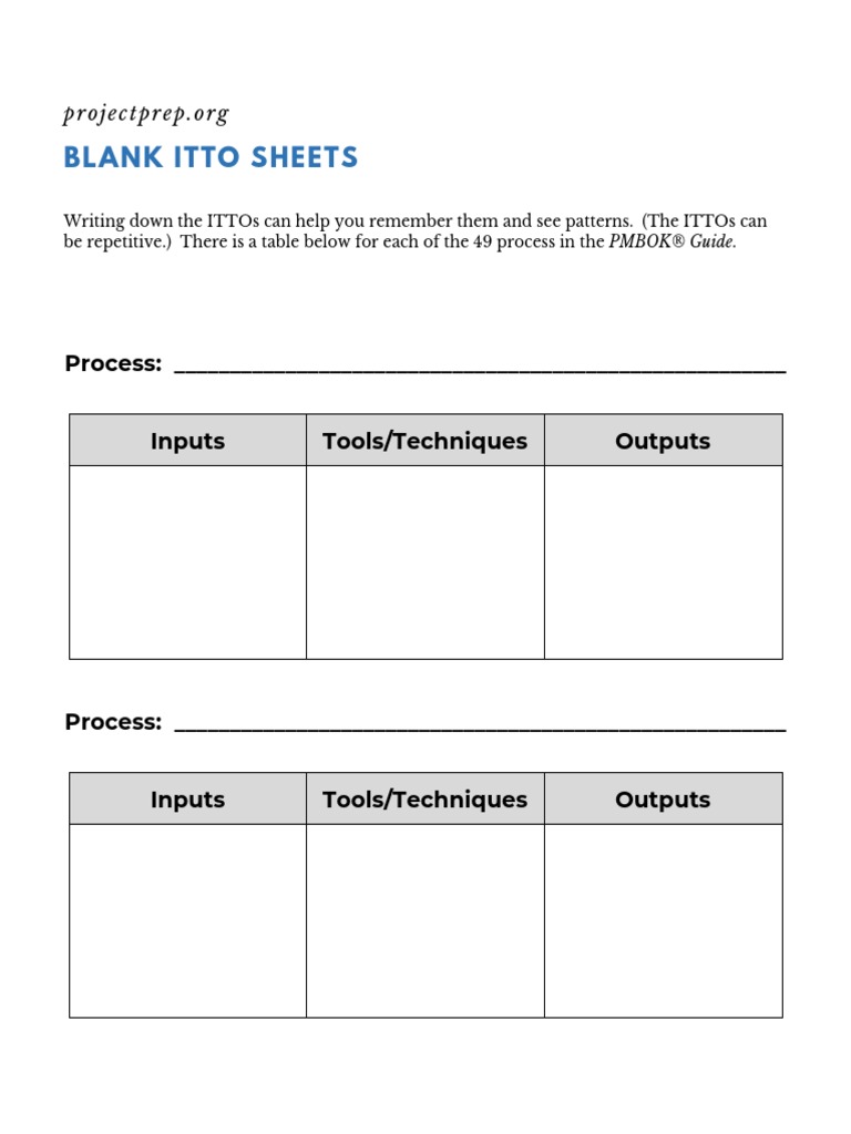 7 - ITTO Blank Sheets (6th Edition) PDF | PDF | Areas Of Computer Science | Computing
