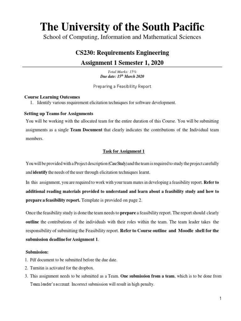 Assignment 1 Task and Guidelines CS230 | PDF | Feasibility Study | Information Technology