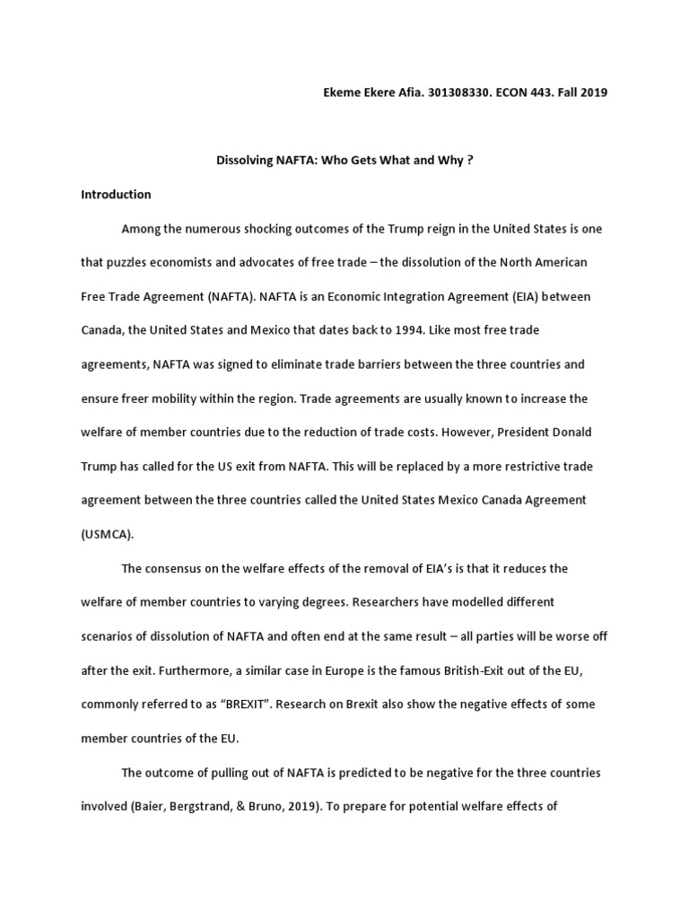 Econ 443 Term Paper Ekeme Afia | PDF | North American Free Trade Agreement | Trade
