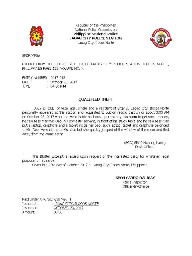 Police Blotter | PDF