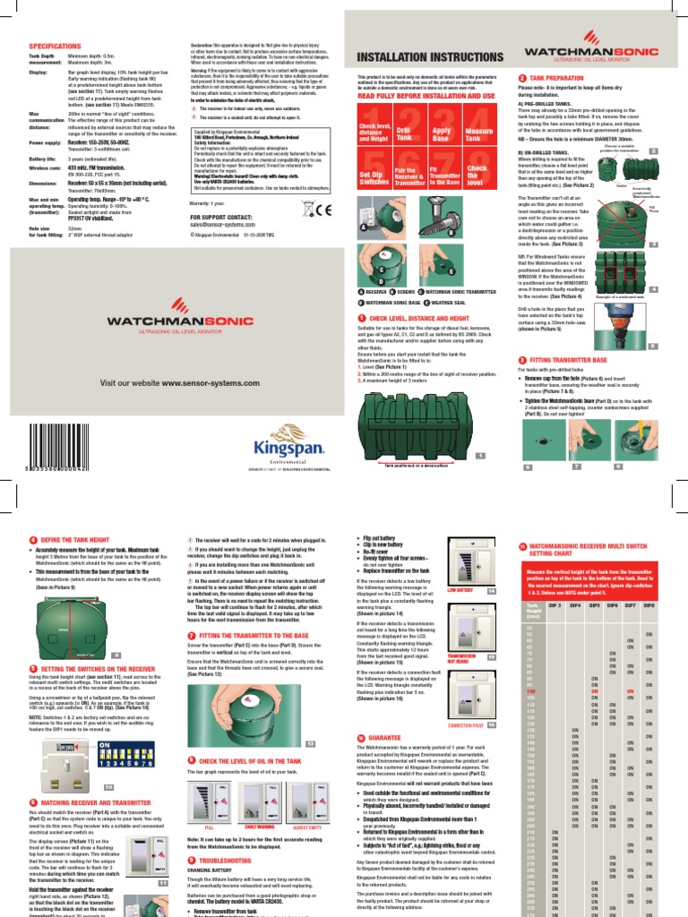 Oil Watchman Sonic | PDF | Tanks | Manufactured Goods