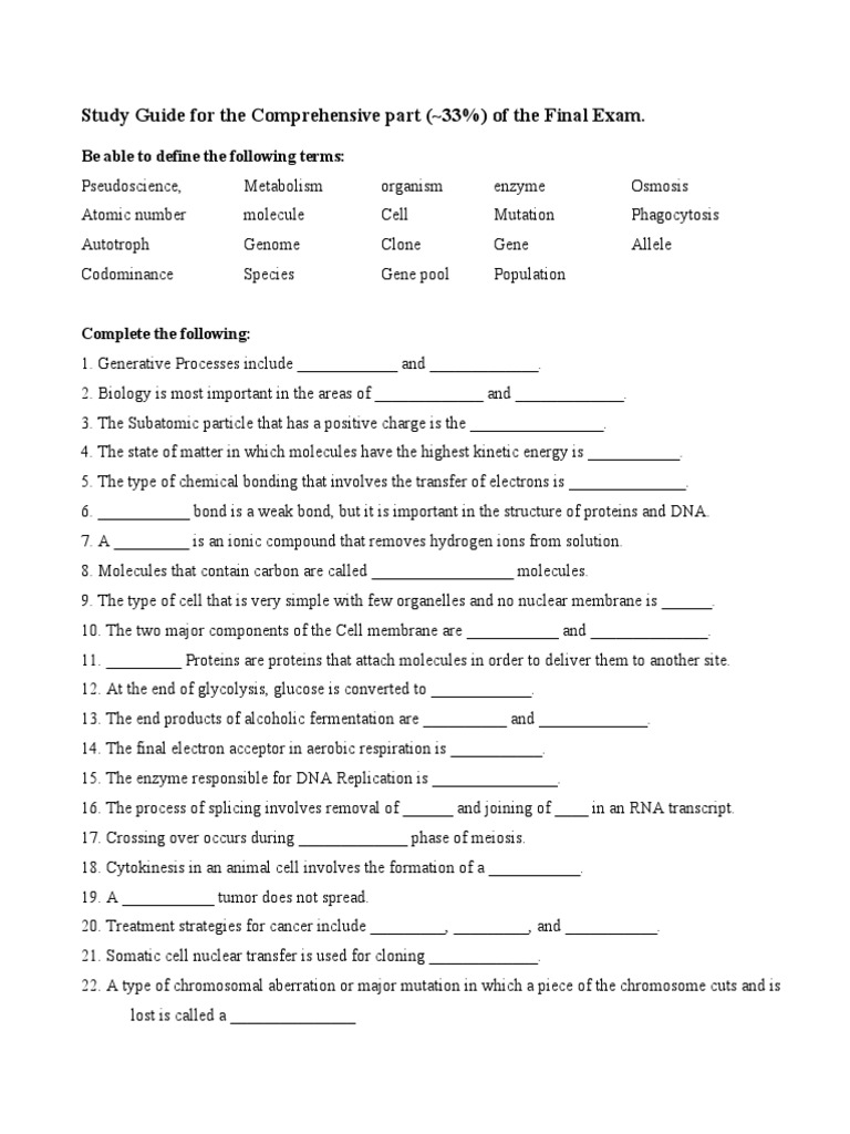 Study Guide - Bio 115 Final Exam | PDF | Dominance (Genetics) | Cell ...