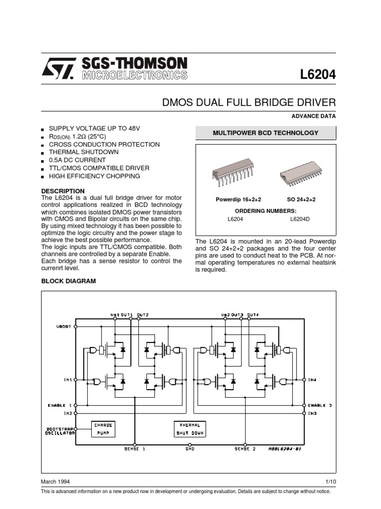 Dmos Dual Full Bridge Driver: Multipower BCD Technology | PDF | Mosfet ...