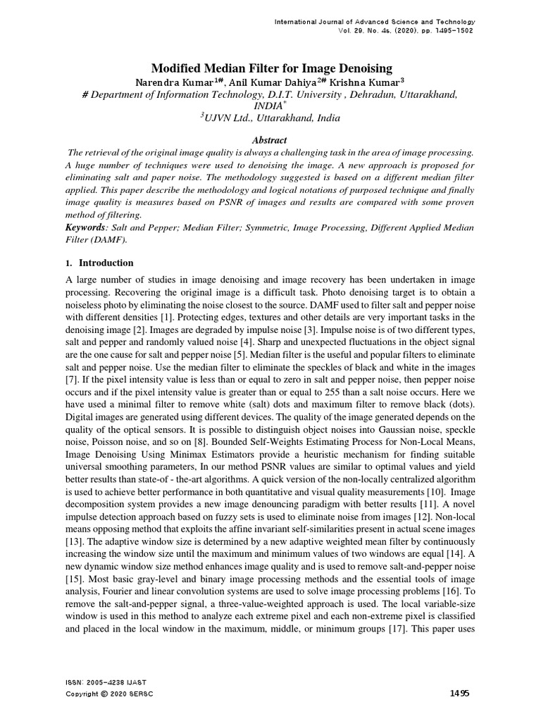 Modified Median Filter For Image Denoising | PDF | Signal Processing ...