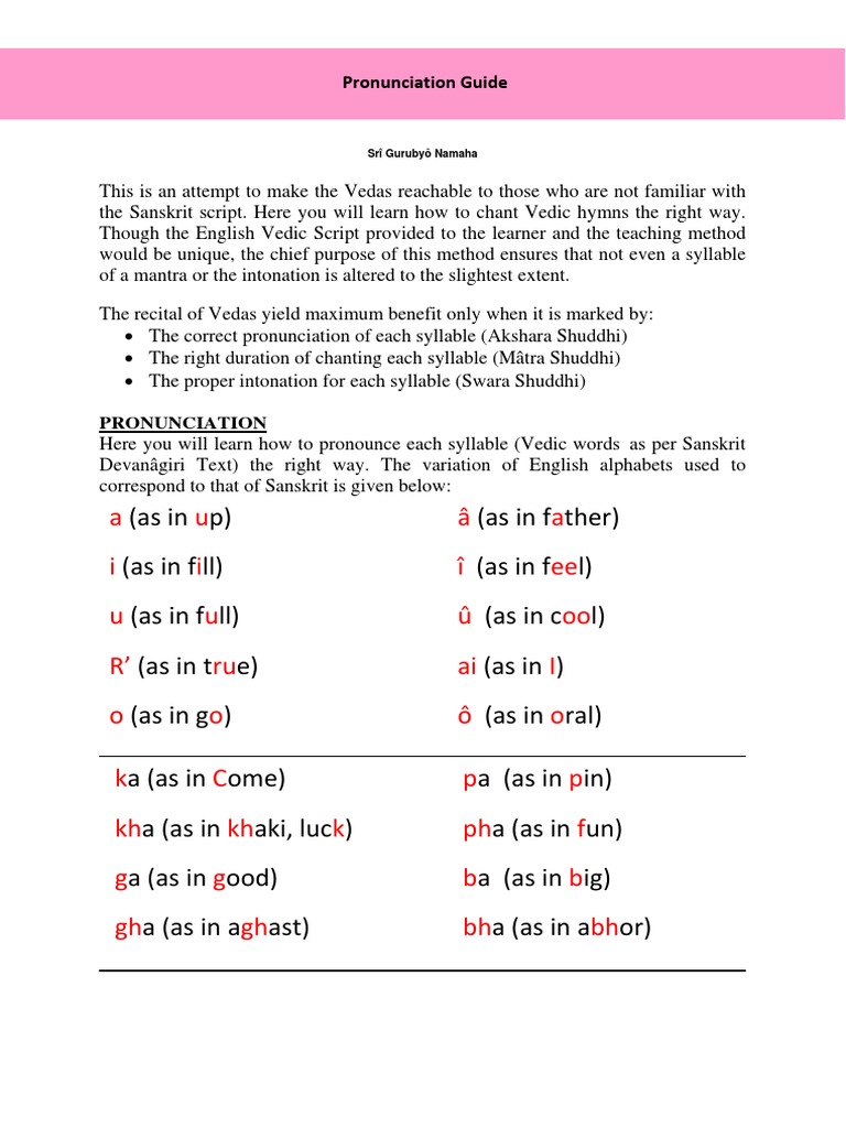 01a Pronunciation Guide | PDF | Vedas | Human Communication