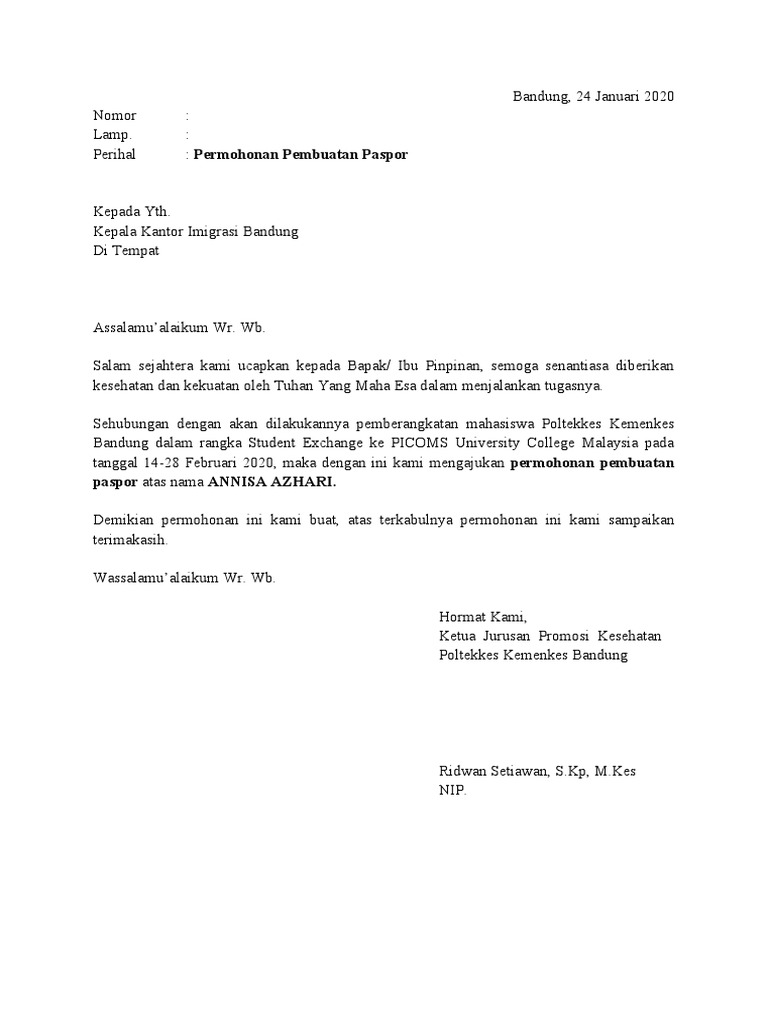 Contoh Surat Pengantar Student Exchange | PDF