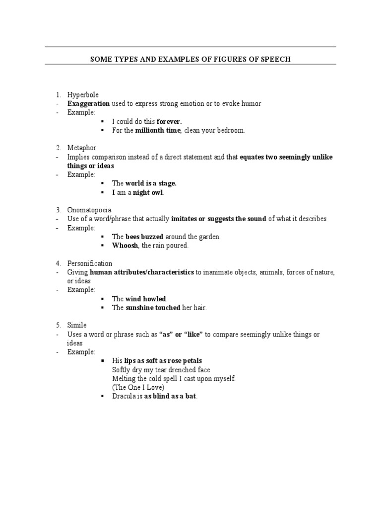 Some Types and Examples of Figures of Speech | PDF | Metaphor | Linguistics