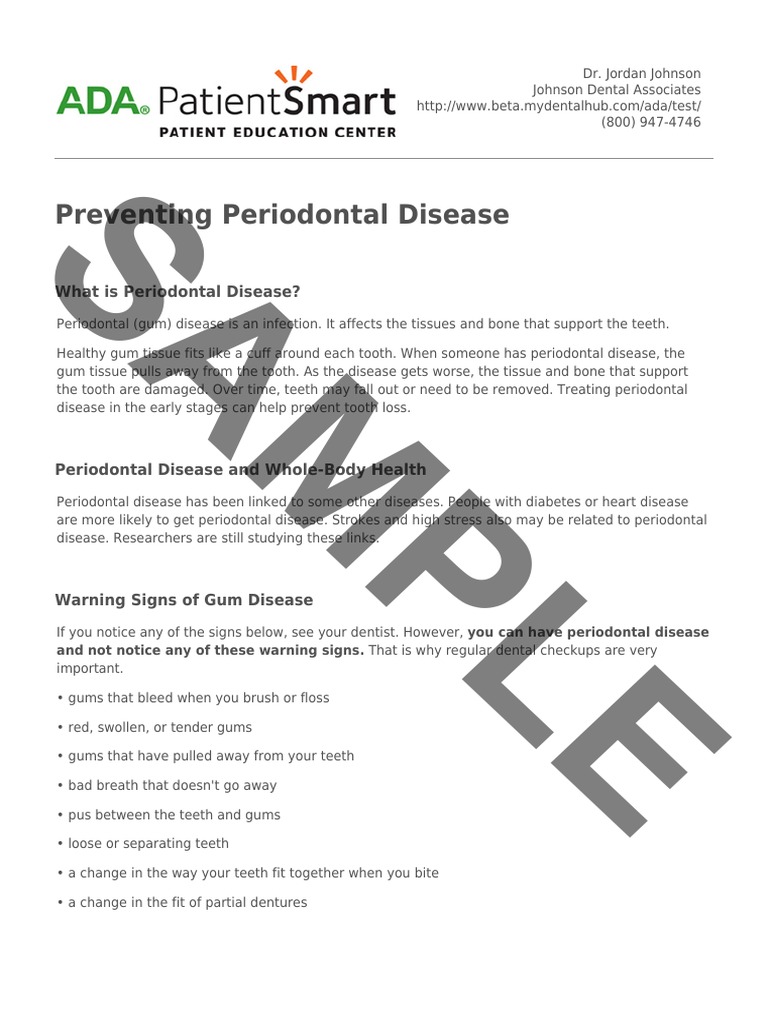 ADA PatientSmart Preventing Perio PDF | PDF | Periodontology | Human Tooth