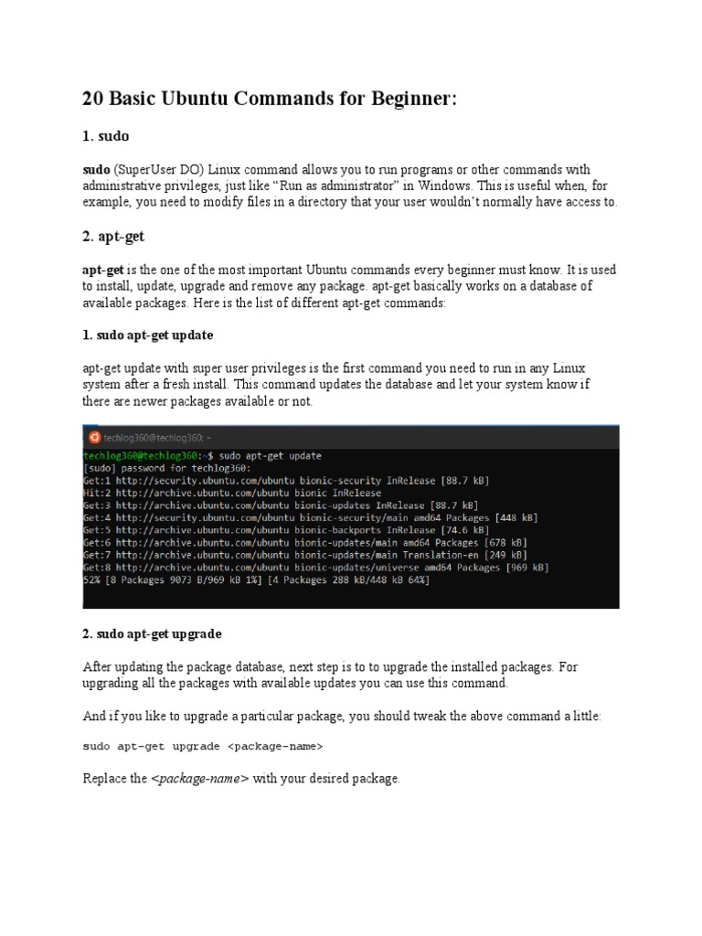 20 Basic Ubuntu Commands For Beginner | PDF | Sudo | Directory (Computing)