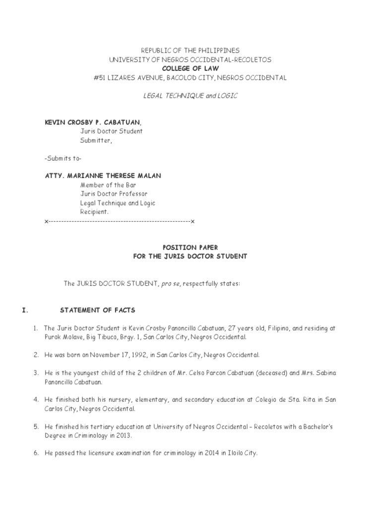 Position Paper - Legal Technique and Logic | Download Free PDF | Juris ...