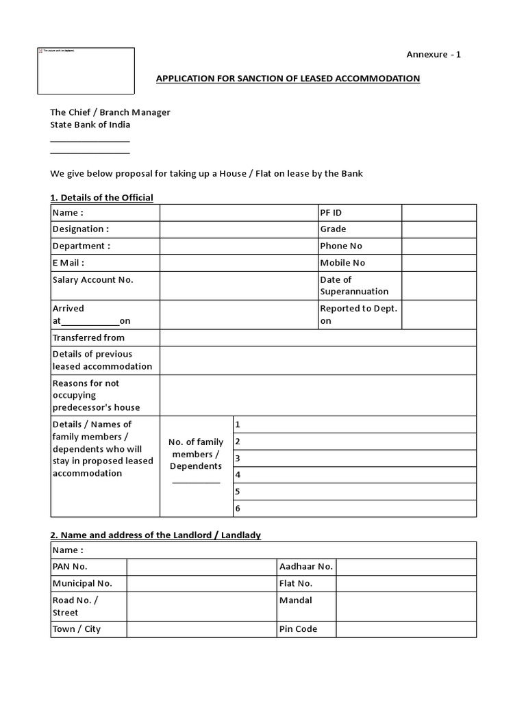 SBI Leased Accommodation Application Form | PDF | Landlord | Lease