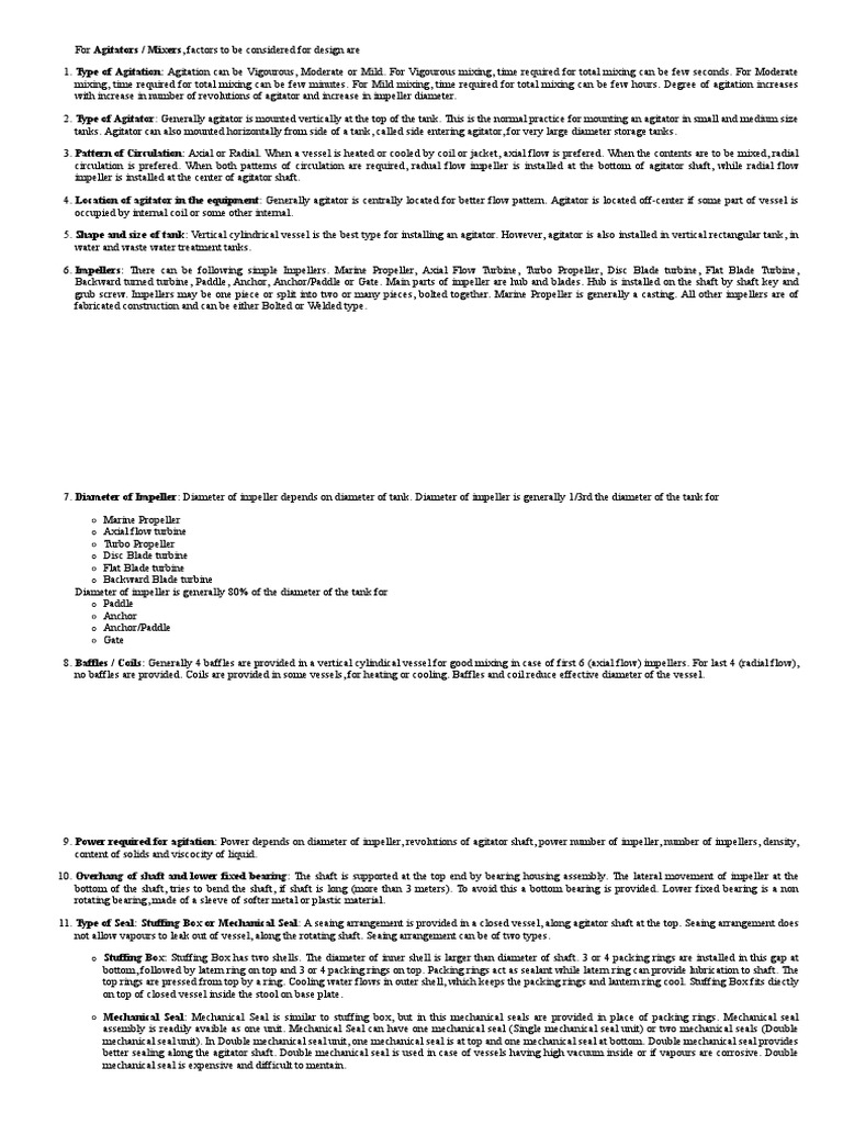Agitator Design and Mixing Principles | PDF | Propeller | Bearing ...