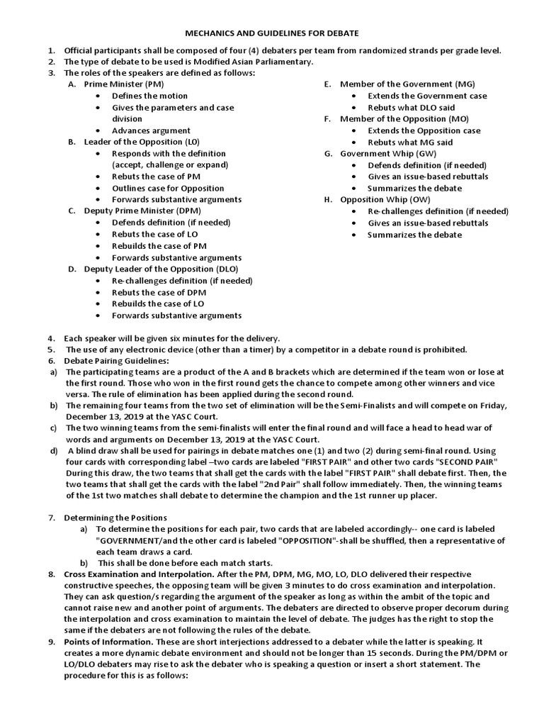 Debate Mechanics and Guidelines | PDF | Public Sphere | Government