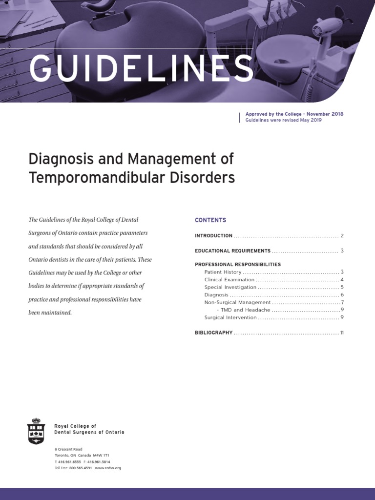 RCDSO Guidelines Diagnosis and Management of TMD | PDF | Dentistry ...
