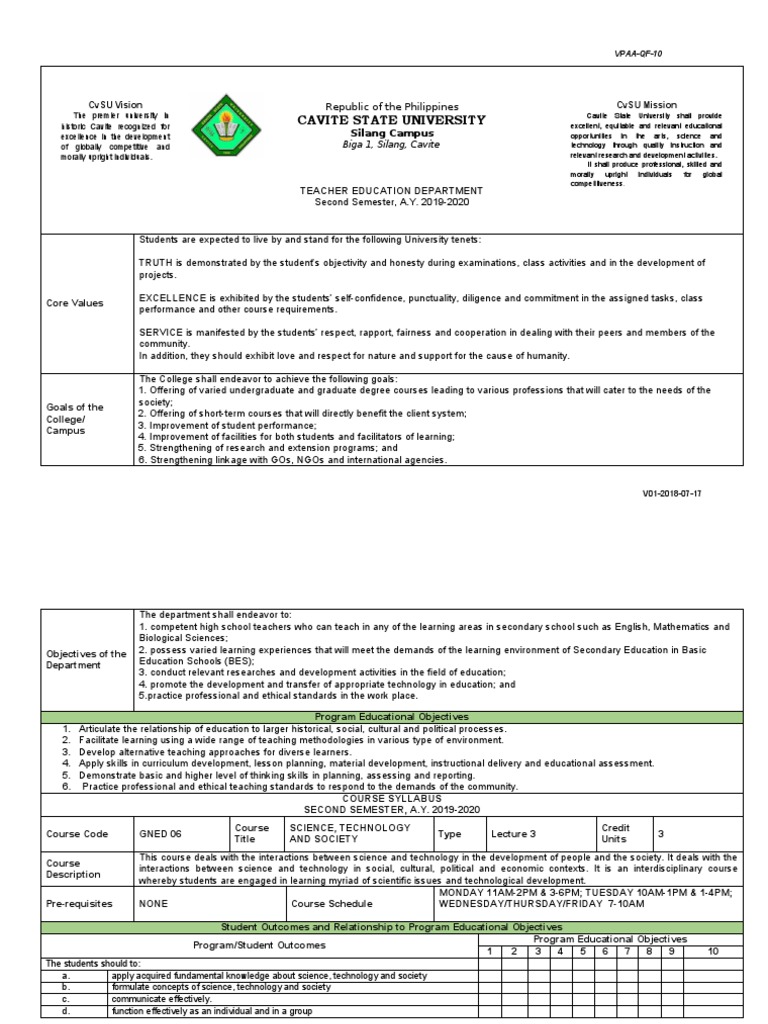Gned06 Syllabus STS | PDF | Science | Learning