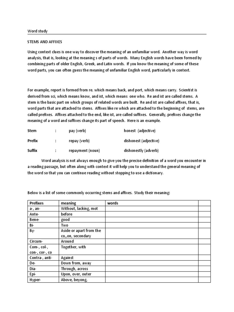 Understanding Word Stems and Affixes | PDF | Word | Adjective