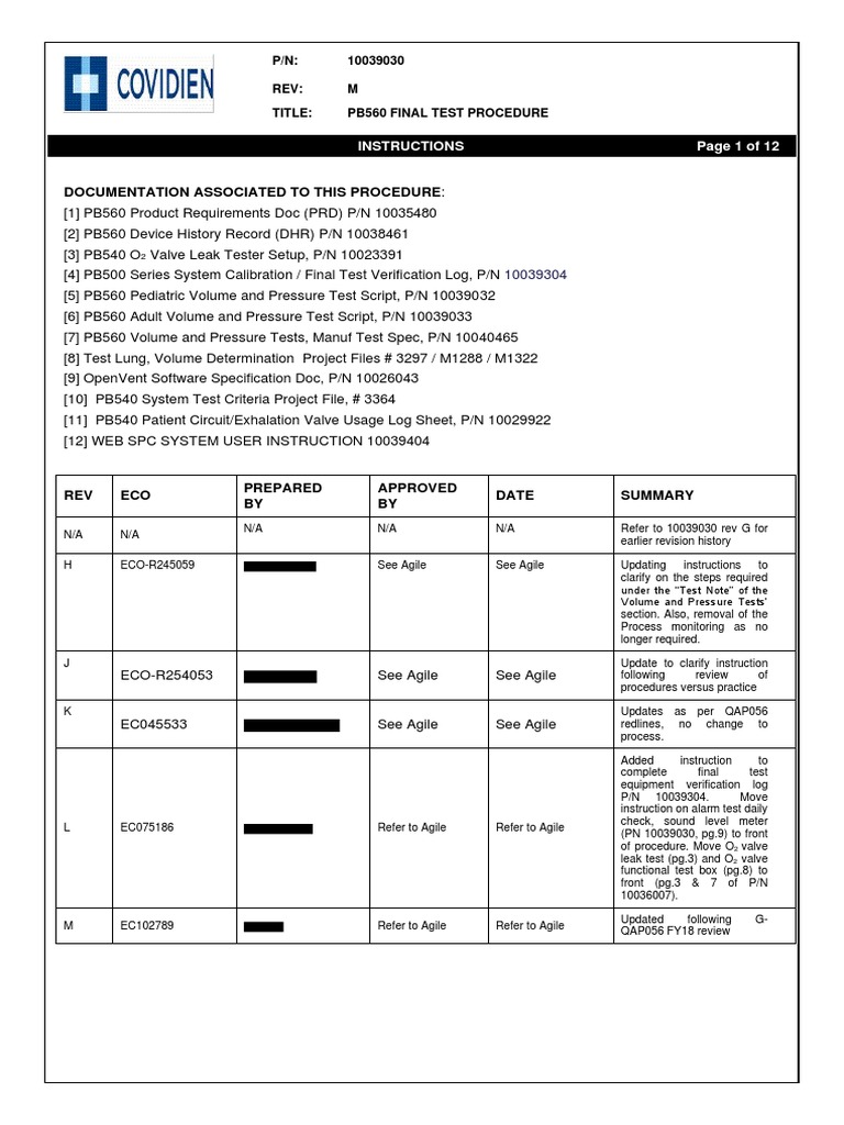 Medtronic PB560 - 10039030M00 - PB560 SYSTEM FINAL TEST PROCEDURE | PDF ...