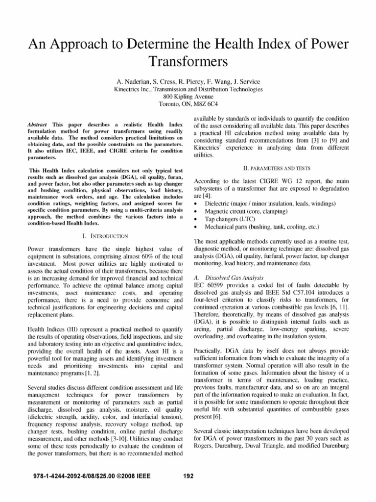 An Approach To Determine The Health Index of Power Transformers | PDF ...
