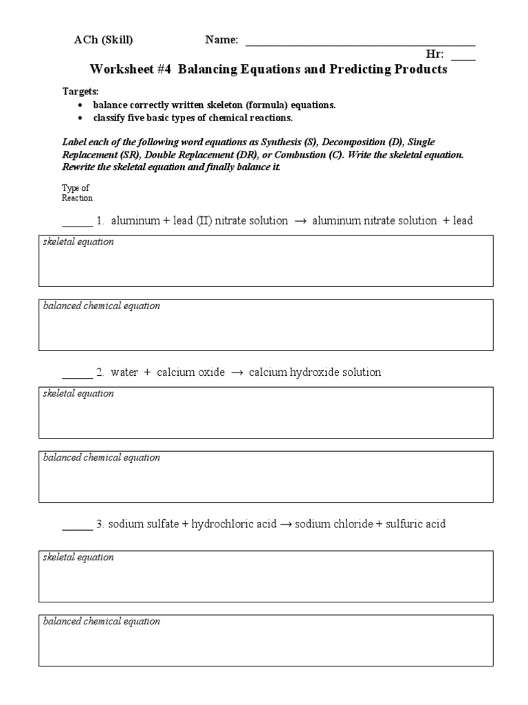 1-9 Worksheet 4 Predicting Products ACh - PDF - Whitnall High School ...